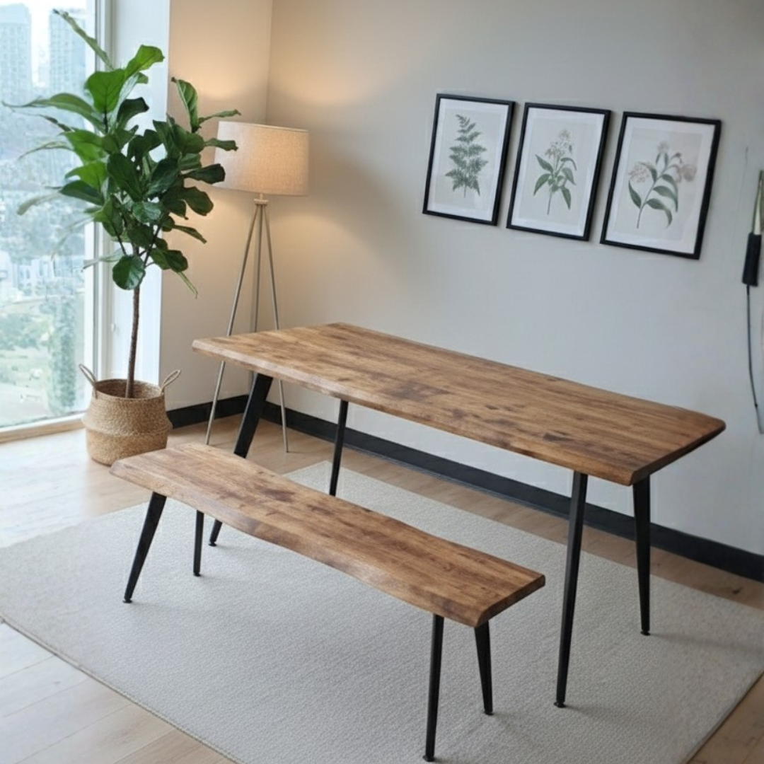 Lia Live Edge Bench | 48-Inch Modern Wood Grain MDF Dining Bench ...